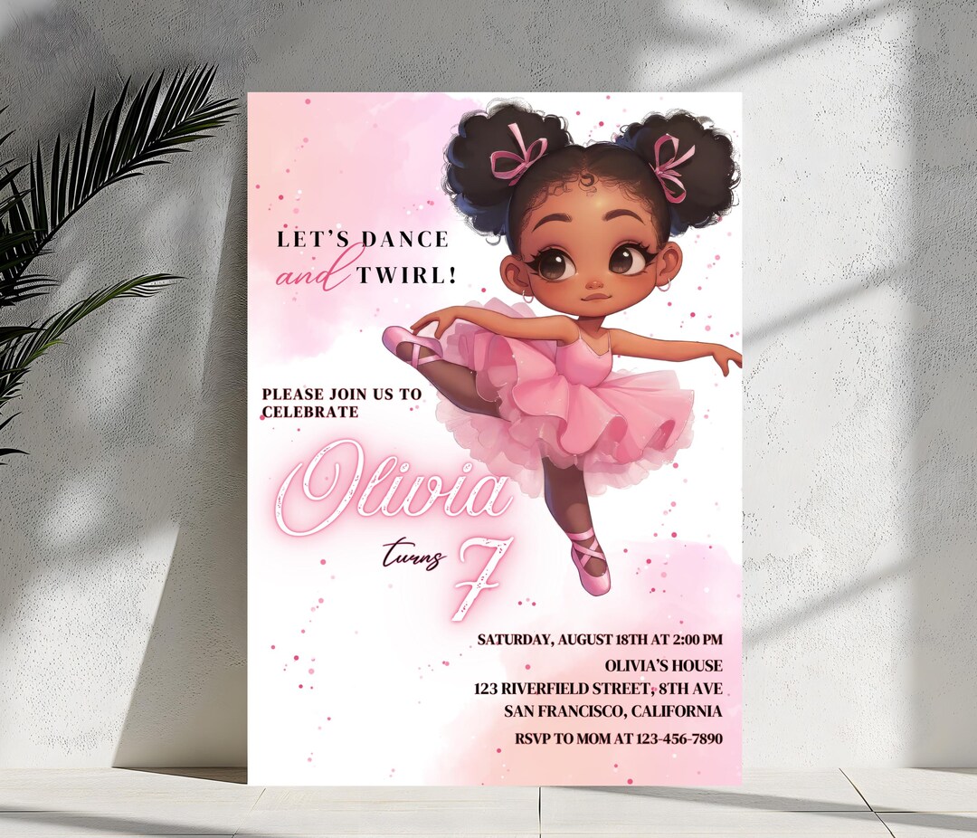Elegant Ballerina Birthday Invite Template Dancer Birthday Pink Tutu ...