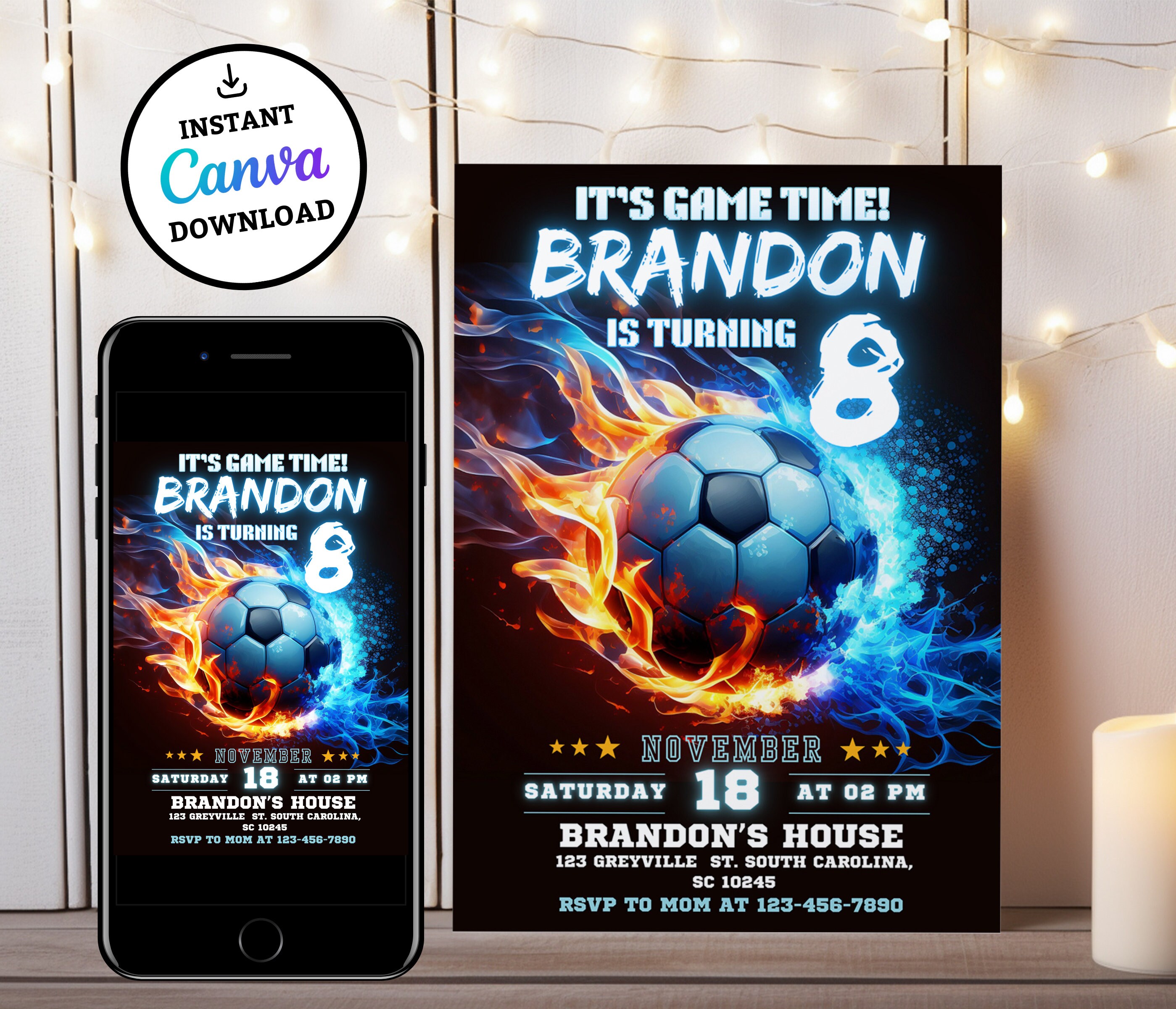 Editable Soccer Birthday Invitation Template, Printable Birthday Party ...