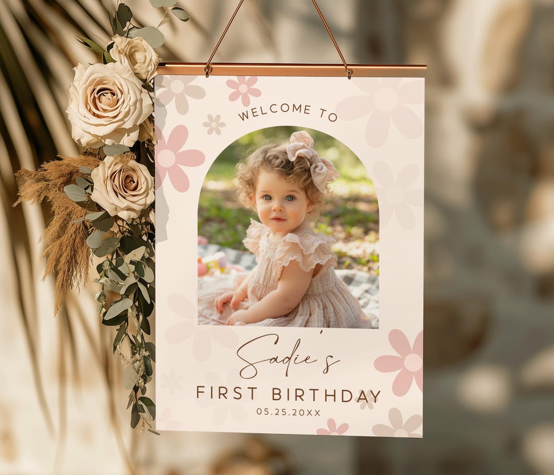 Editable First Birthday Welcome Sign 1st Birthday Party Minimalist Boho ...