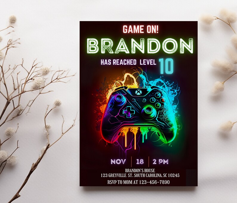 Editable Gaming Birthday Invitation, Gamer Invitation, 5x7 Editable ...
