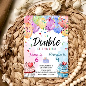 Double Birthday Invitation, Two Birthday Invite, Invitation, Joint ...