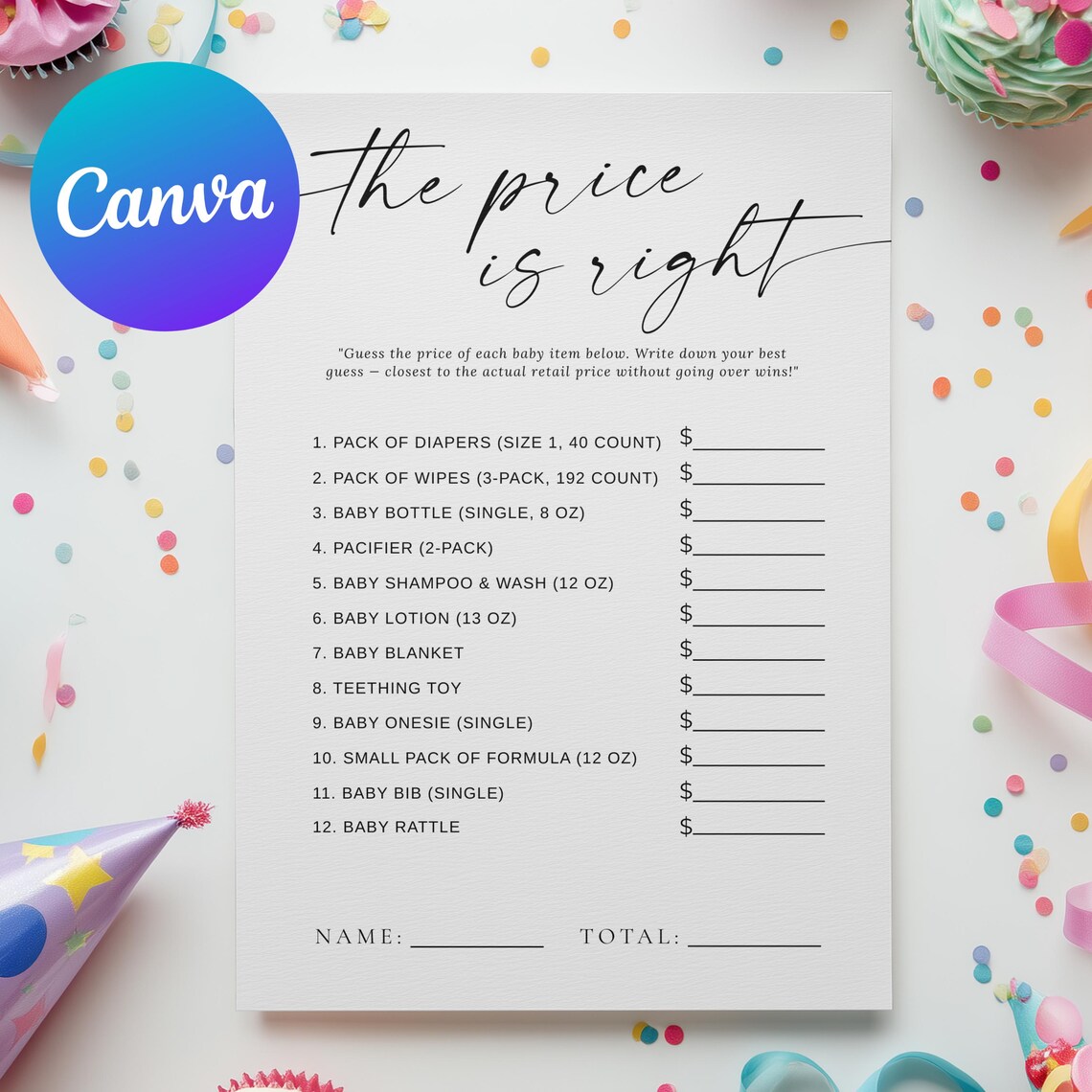 Baby Price is Right Game, Baby Shower Price is Right, Baby Shower Games ...