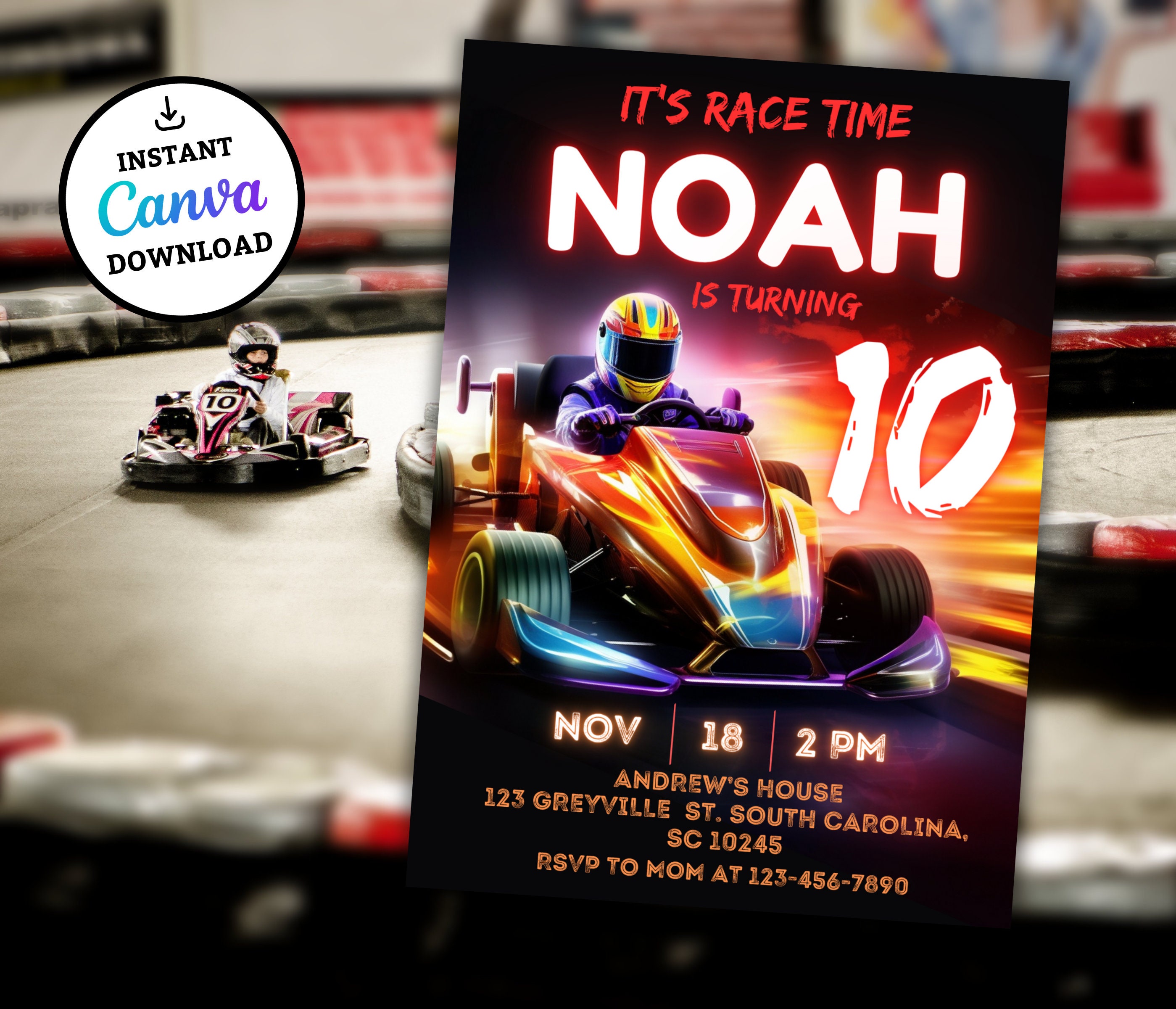 Go Kart Birthday Invitation Go Kart Party Karting Invitation Go Kart ...