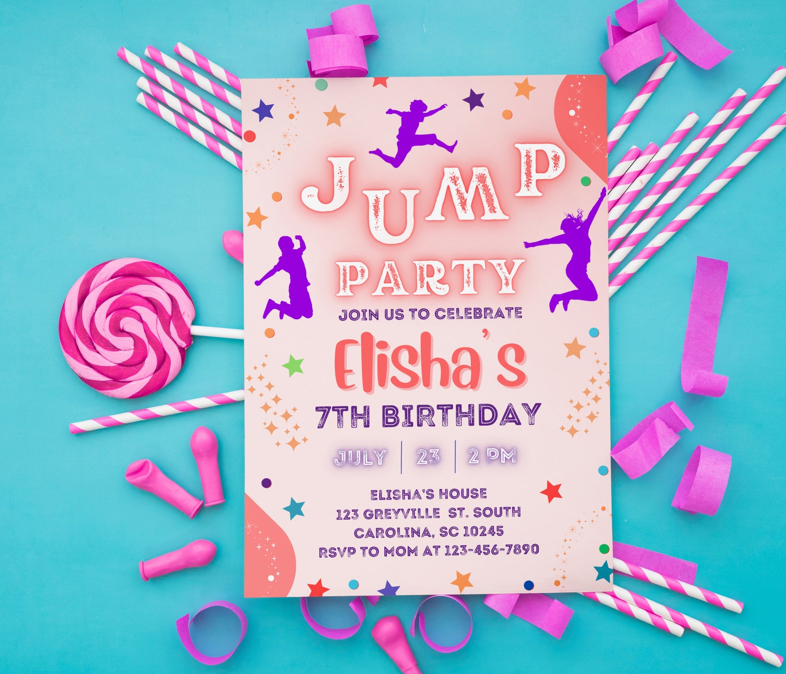 EDITABLE Jump Party Invitation, Trampoline Park Birthday Invitation ...