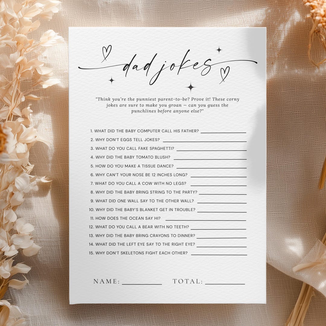 Dad Jokes Baby Shower Game Printable, Minimalist Dad Funny Jokes and ...