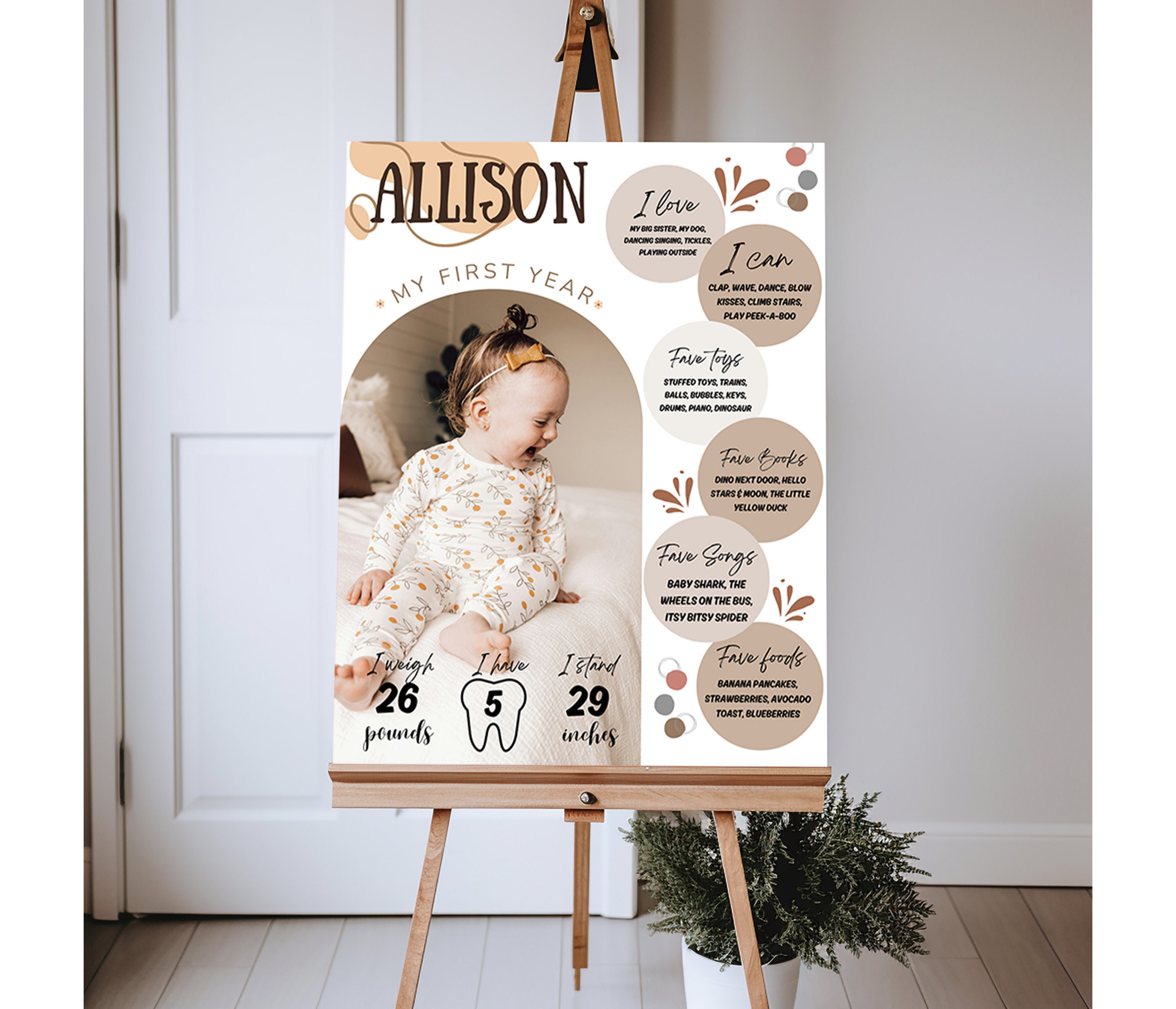 EDITABLE First Birthday Milestone Sign, Modern 1st Birthday Milestone ...