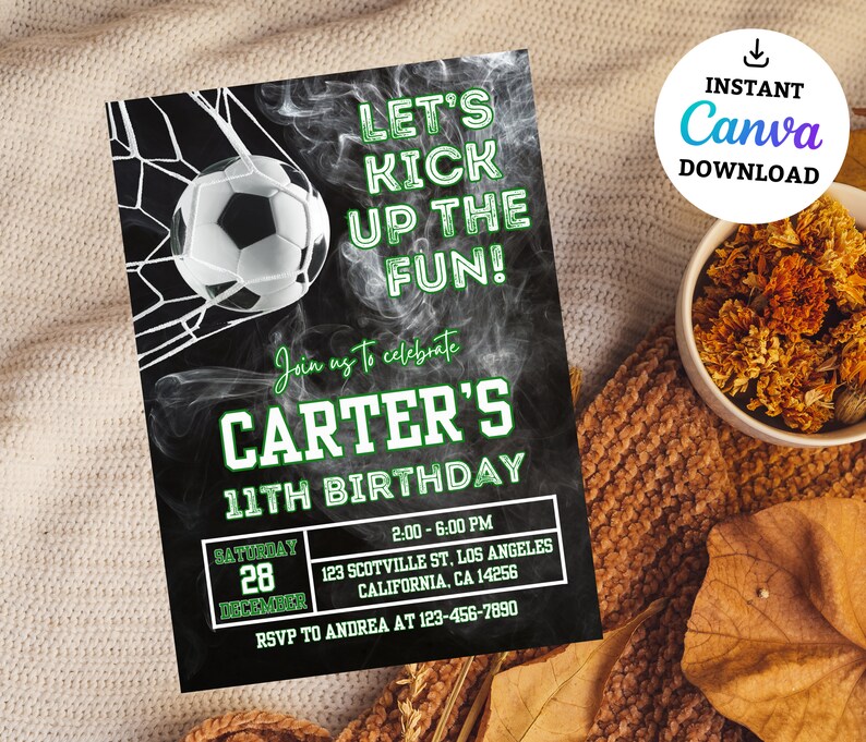 Editable Soccer Birthday Invitation Template Soccer Birthday - Etsy
