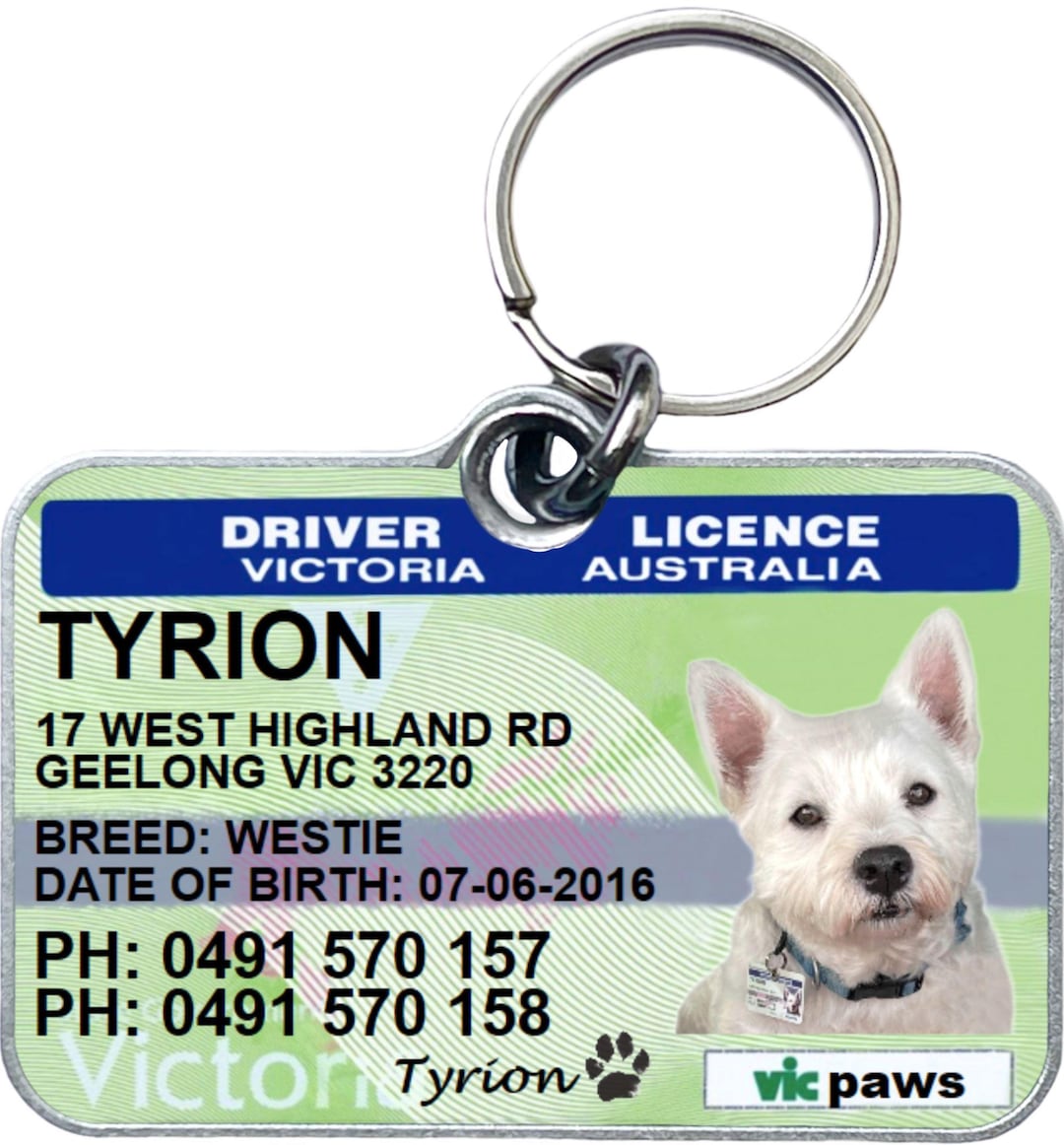 Victoria Driver License Pet Collar Tag License ID Tag Custom Dog Tag ...