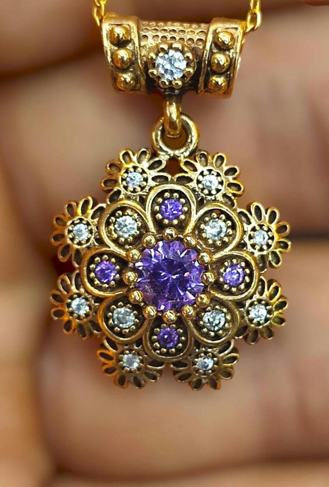 Sterling Silver Bronze Snowflake Pendant: Purple Zircon, Turkish ...
