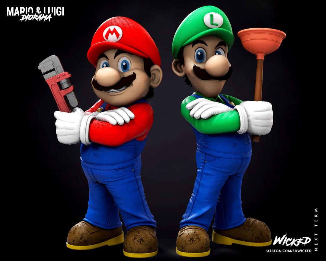 Mario and Luigi Resin Statue 3D Printed Fan Model by Wick3d - Etsy