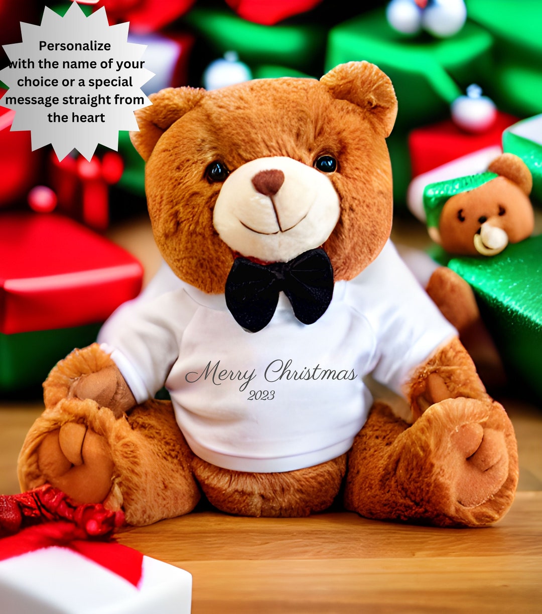 Personalize Merry Christmas Teddy Bear With Bow Tie - Unwrap Joy ...