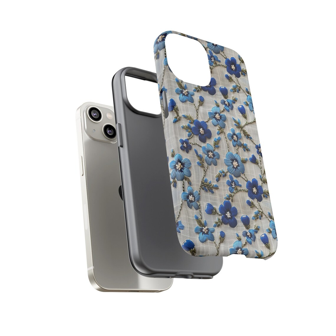 Sew in Love Faux Embroidery Boho Floral Phone Case | Romantic 3D Blue ...