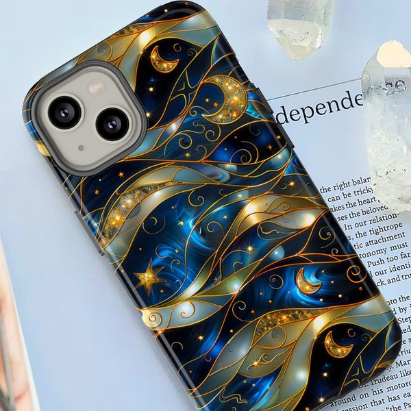 Stained Glass Moon and Star Phone Case - Etsy