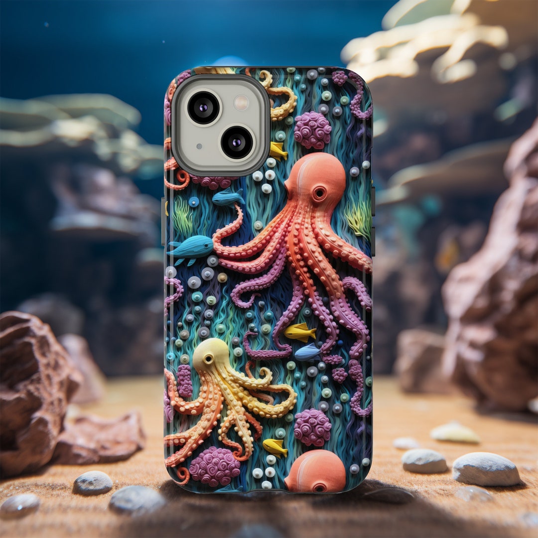 Inky and Crafty Oceanic Phone Case | Embroidery Effect Pastel Octopus ...
