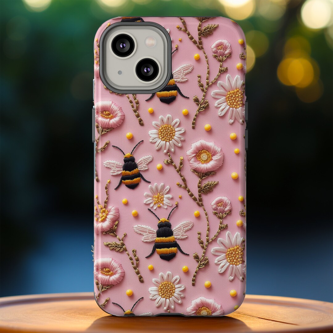 Custom Pink Bumblebee Phone Case | Personalized Faux Embroidery Pink ...
