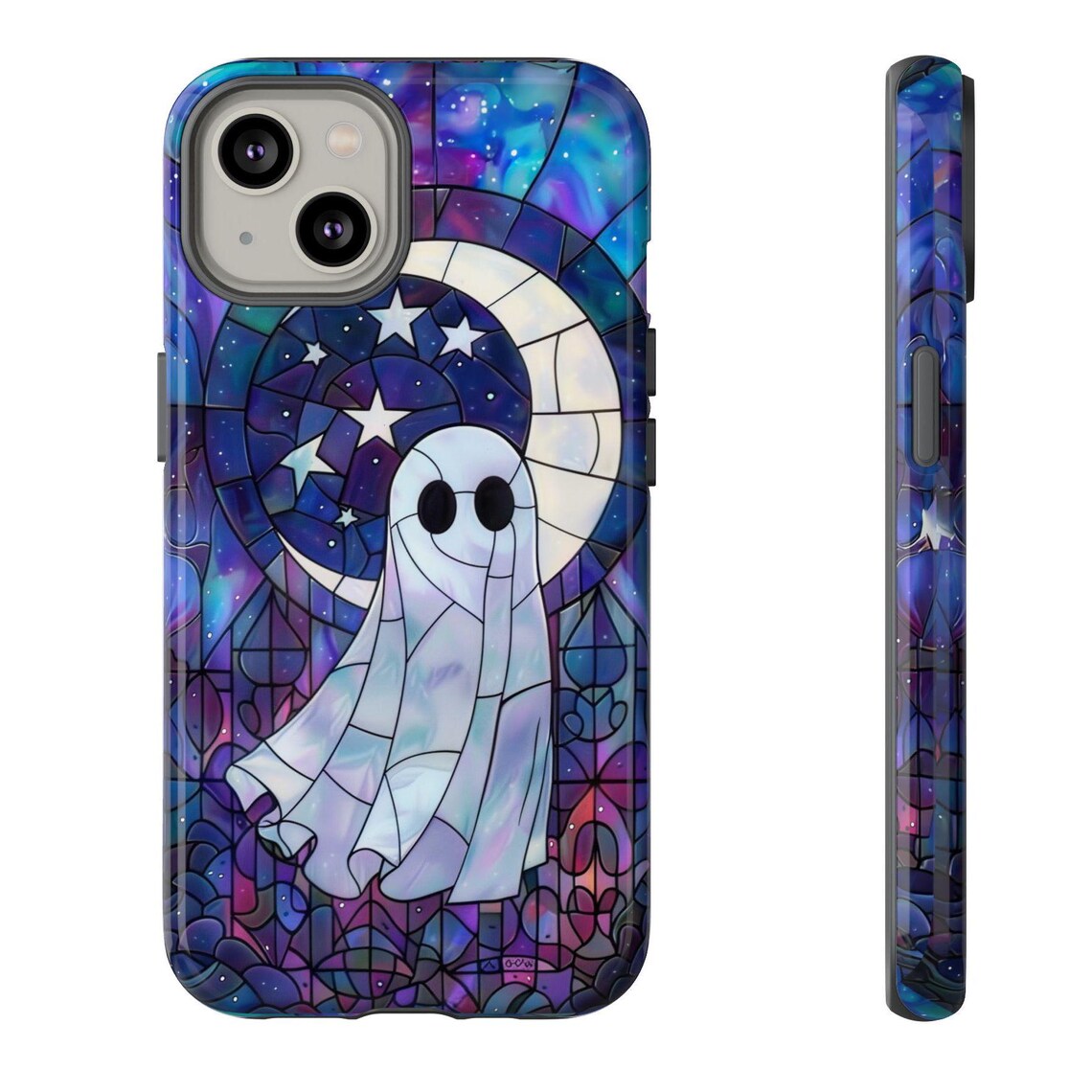 Celestial Halloween Ghost Phone Case, Spooky Moon and Stars Faux ...