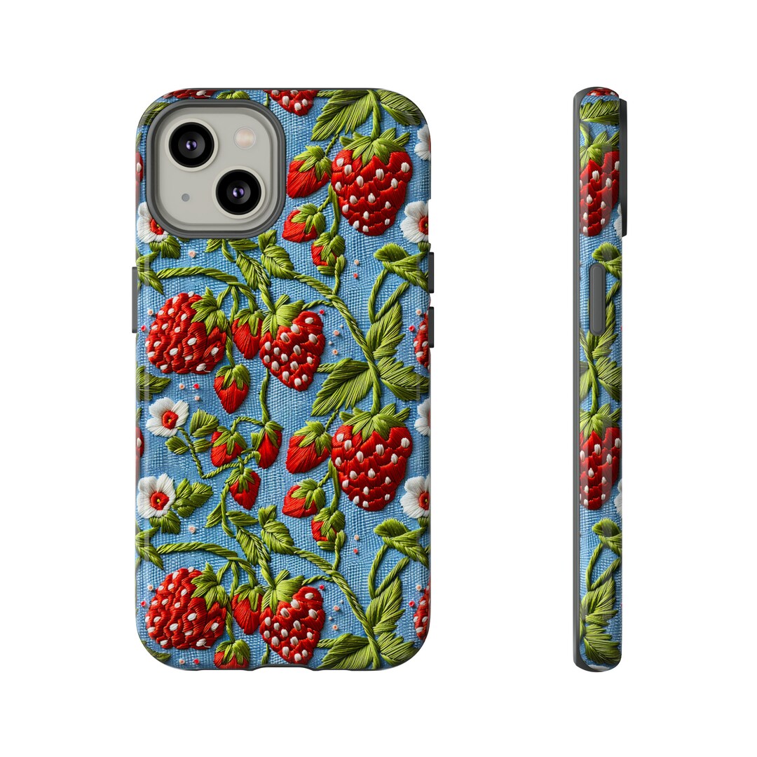 Berry Beautiful 3D Embroidered Strawberry Phone Case | Faux Embroidery ...