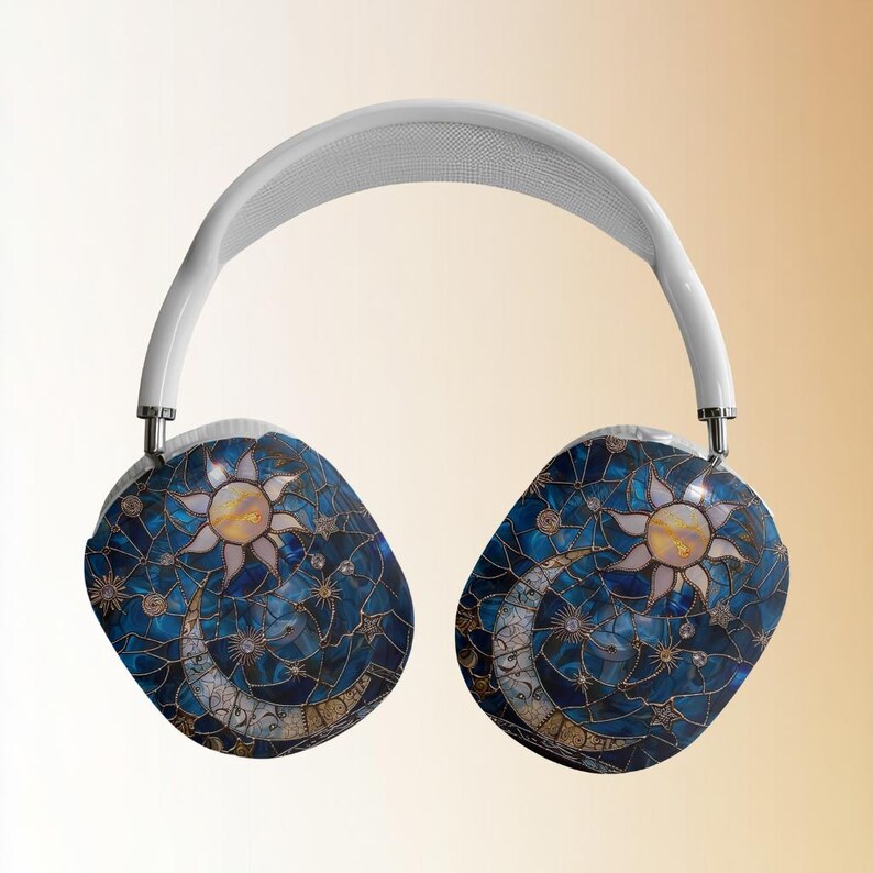 Celestial Stained Glass Sun Moon Stars Design AirPod Max Cases, Blue ...