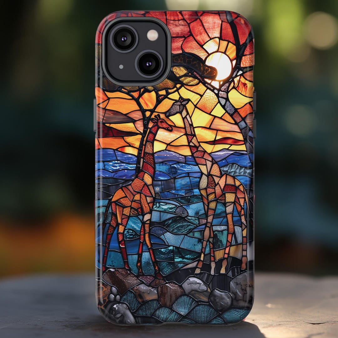 Faux Stained Glass Giraffe Phone Case, Giraffe Serengeti Sunset Phone ...