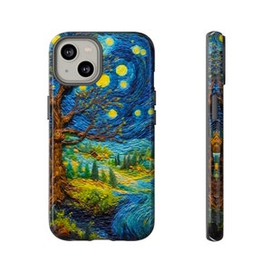 Enchanting Starry Night Phone Case | Delicate Embroidery Effect Floral ...