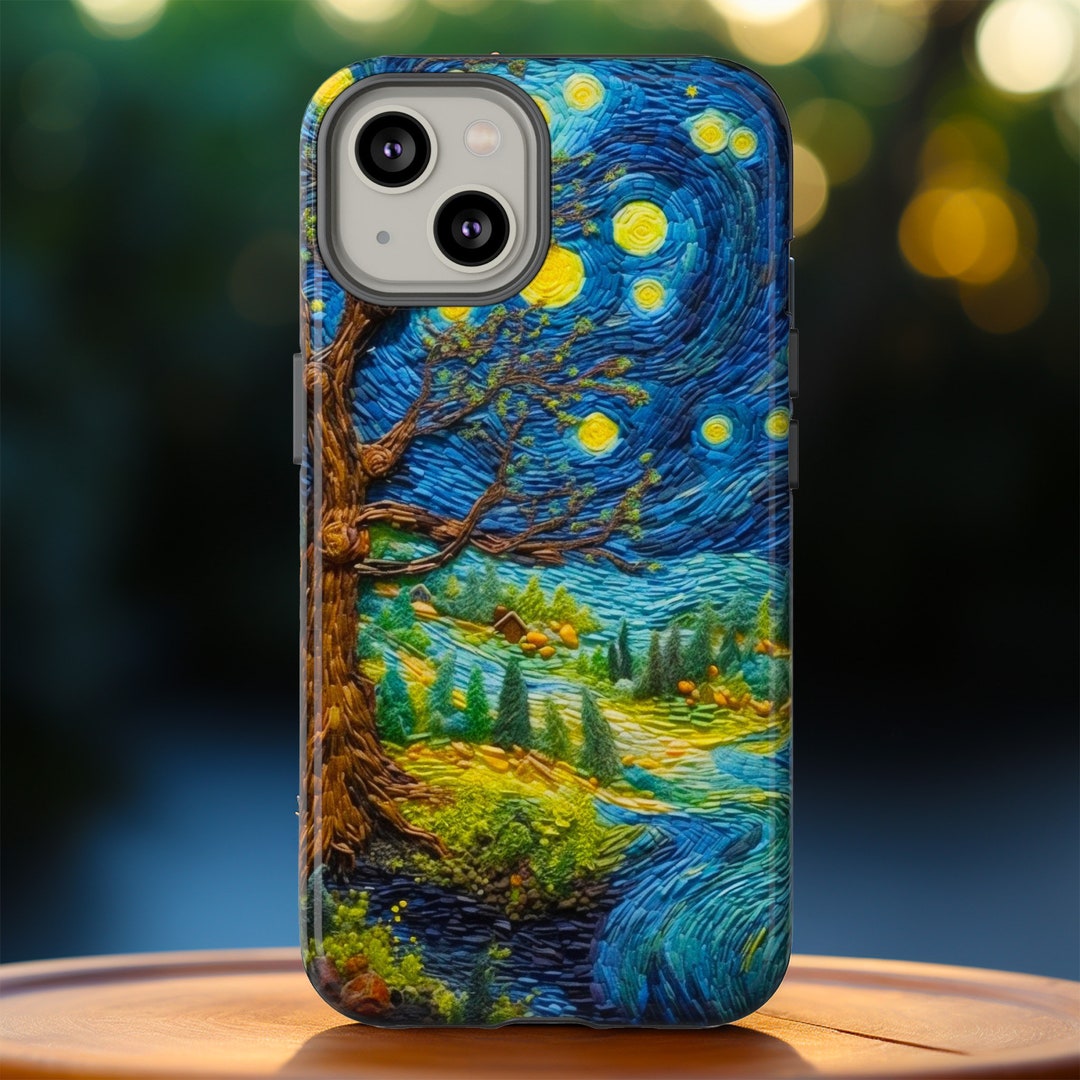Enchanting Starry Night Phone Case | Delicate Embroidery Effect Floral ...