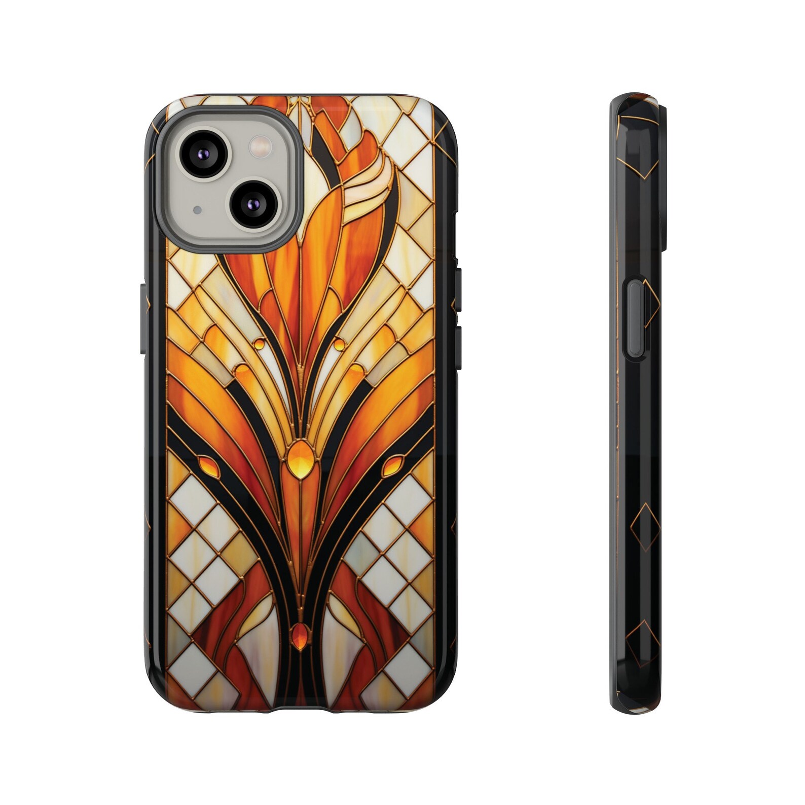 Abstract Stained Glass Art Deco Phone Case for iPhone 15 14 13 12 11 ...