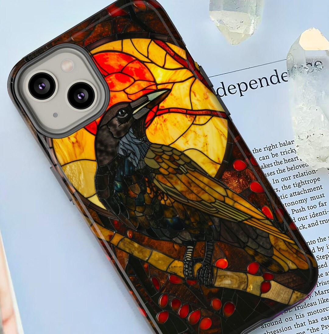 Gothic Raven Stained Glass Phone Case | Faux Stained Glass Full Moon ...