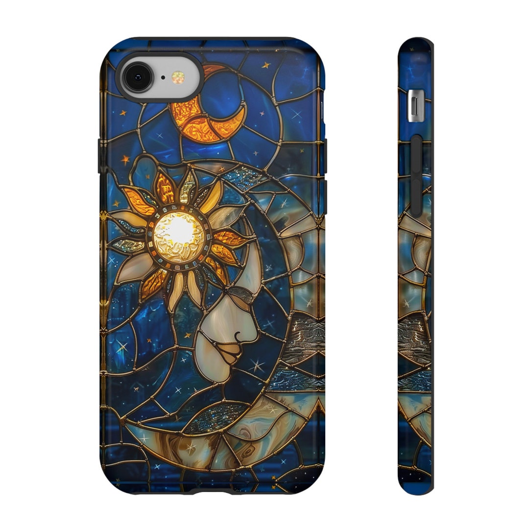 Celestial Stained Glass Moon and Stars Phone Case, Faux Stain Glass ...
