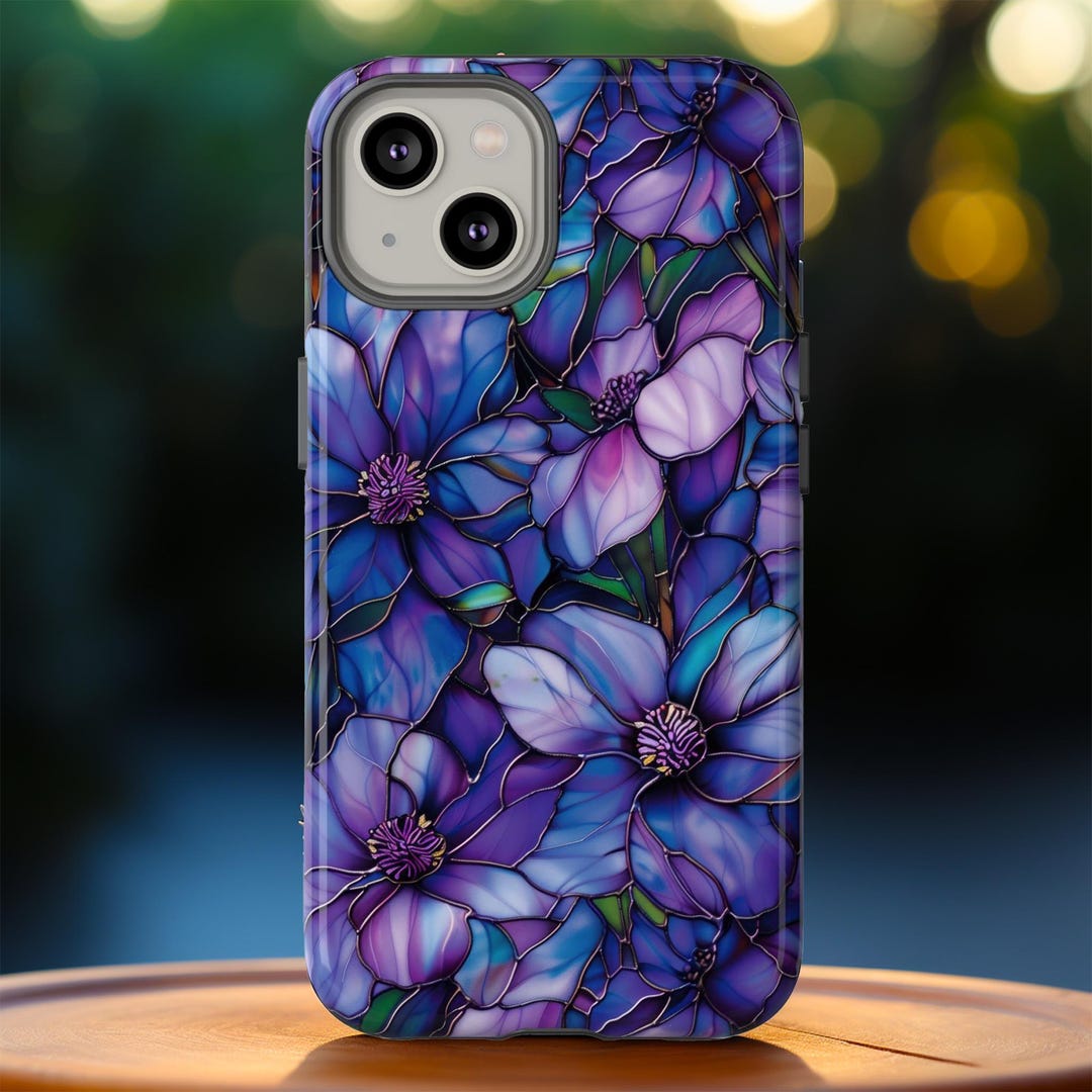 Floral Stained Glass Phone Case, Stained Glass Flower Blossoms Phone ...
