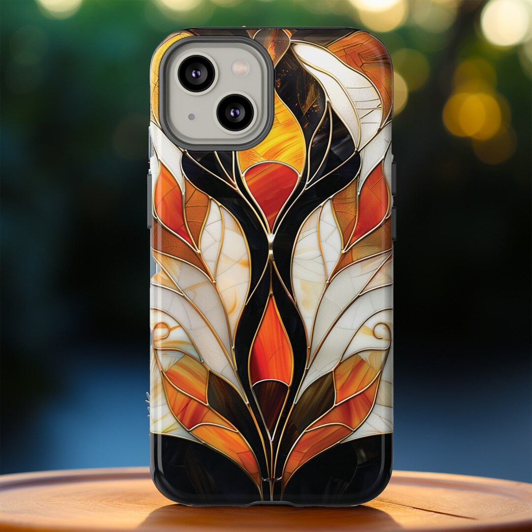 Abstract Stained Glass Art Deco Phone Case for iPhone 15 14 13 12 11 ...