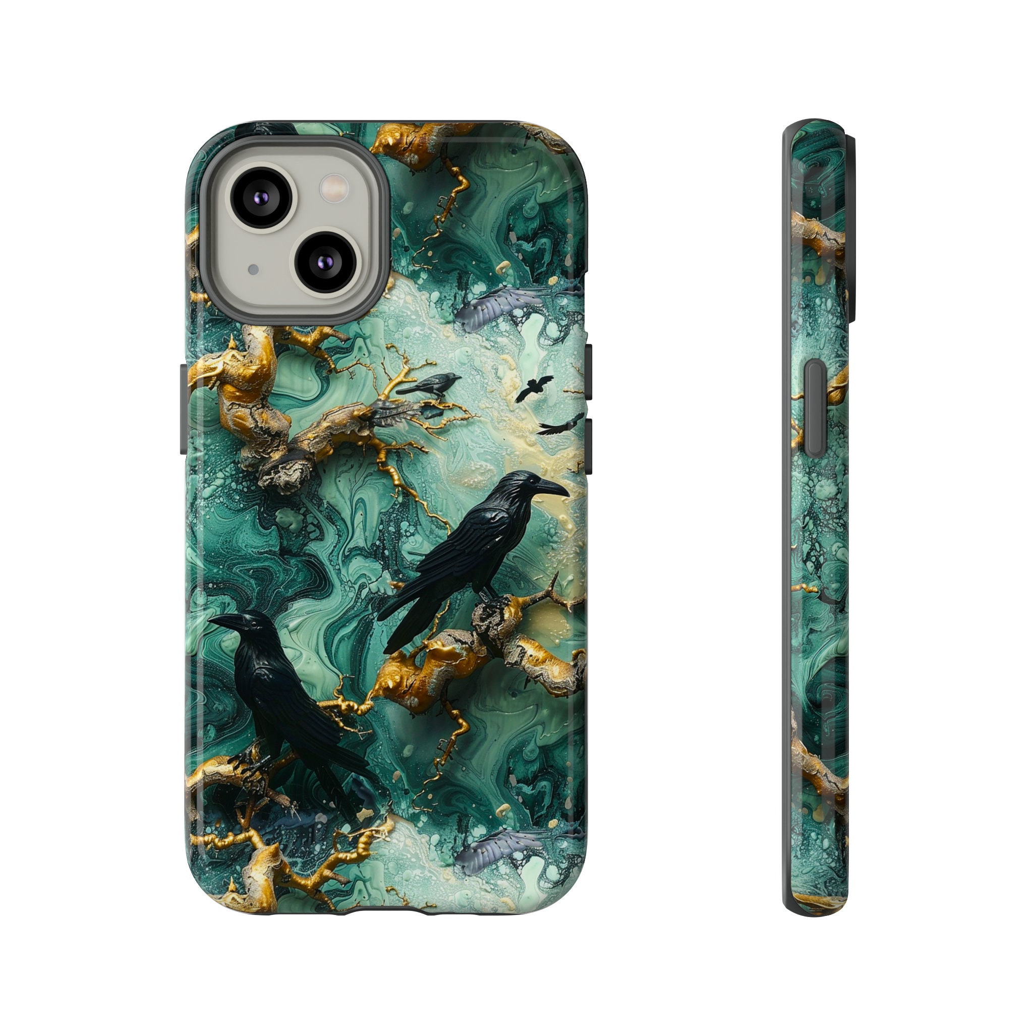 Emerald City Gothic Raven Phone Case 3D Dark Cottagecore Green Mosaic ...