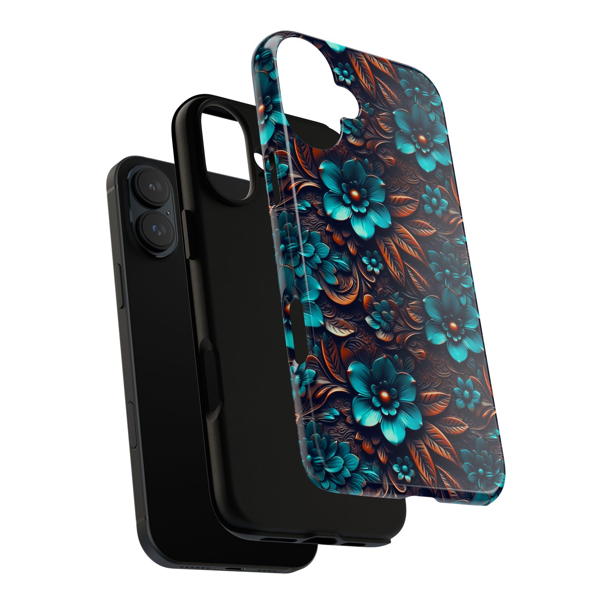 Western Boho Phone Case | Faux Tooled Leather Turquoise Floral Phone ...