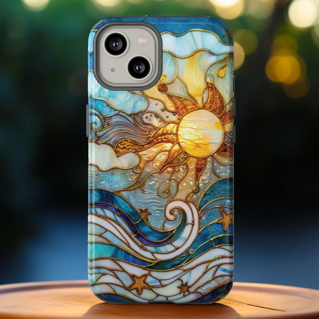 Stained Glass Sunset Design Phone Case | Faux Stain Glass Effect Sun ...