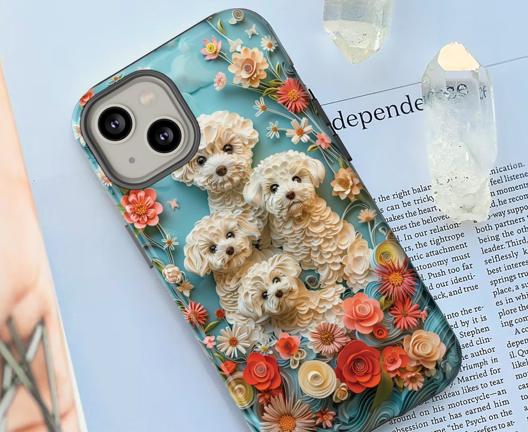Faux Paper Quilling Bichon Frise Dogs Phone Case, 3D Kirigami Dog Art ...