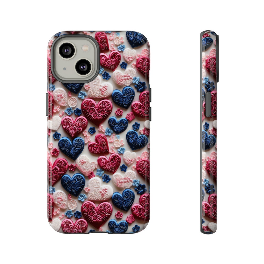 Ribbons of Romance Valentine's Day Phone Case | Faux Embroidered Hearts ...