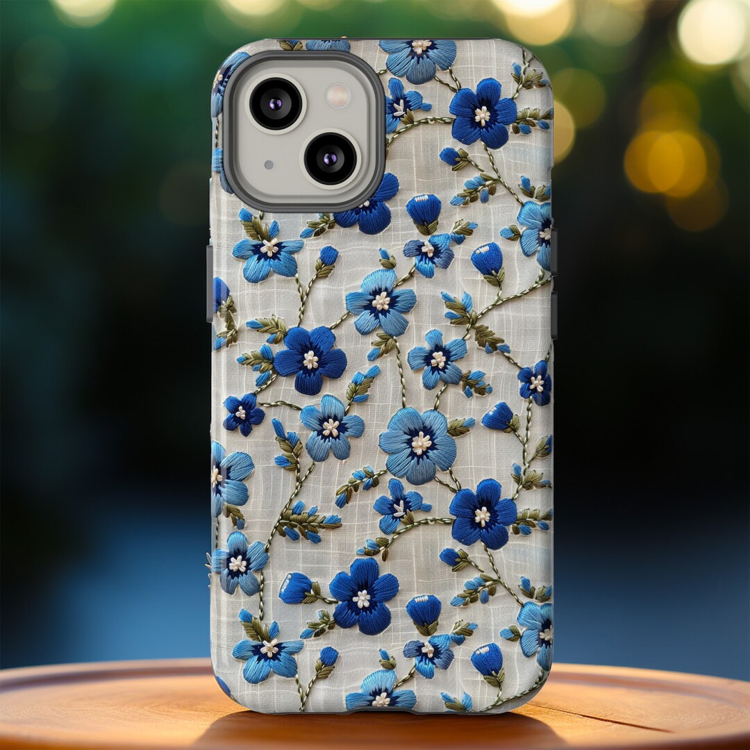 Sew in Love Faux Embroidery Boho Floral Phone Case | Romantic 3D Blue ...