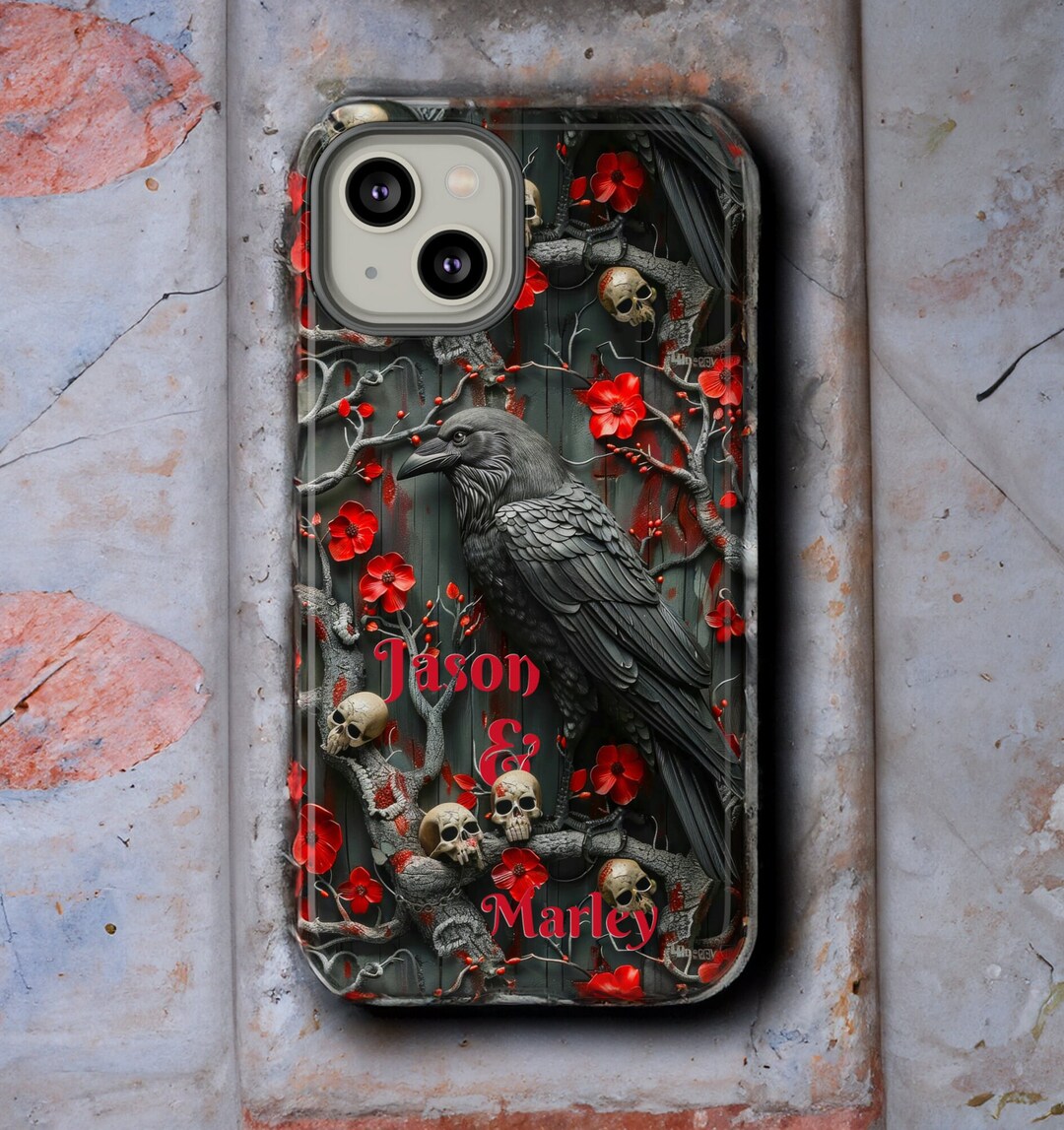 Custom Moonlit Gothic Blood Raven Phone Case Personalized 3D Dark ...