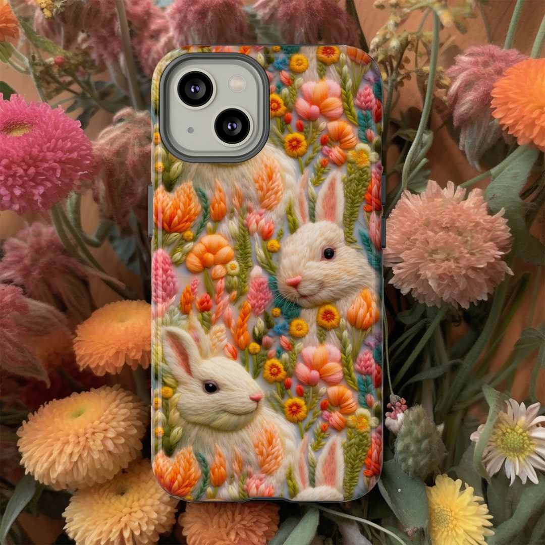 The Cottontails Floral Rabbit Phone Case | Faux Embroidered Easter ...