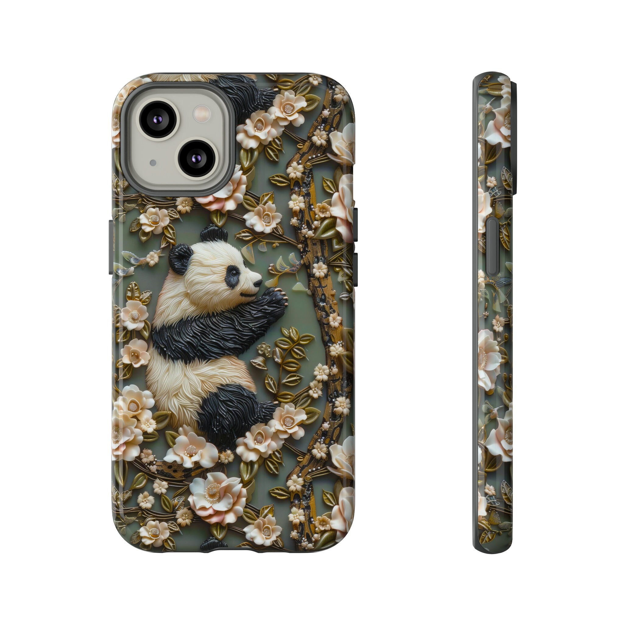 Petals and Panda-monium 3D Panda Bear Phone Case 3D Faux Embroidery ...