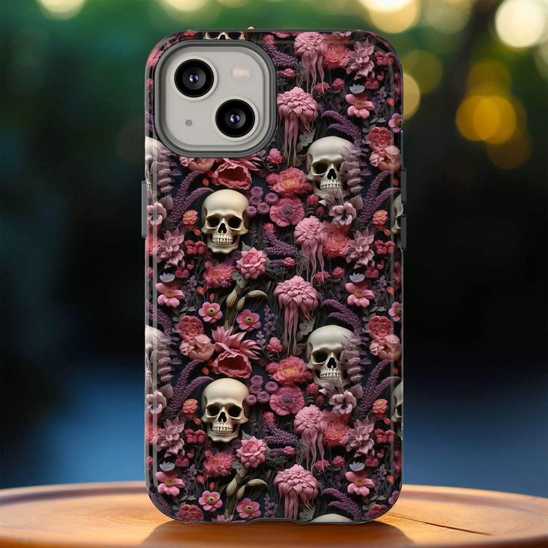 Floral Skeletons in Bloom Phone Case | Faux Embroidered Dark ...