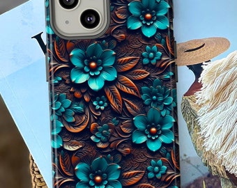 IPhone Tooled Leather Case Turquoise Floral - Etsy