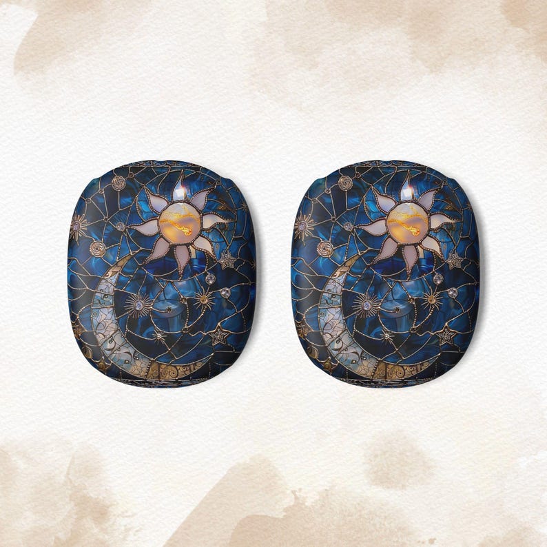 Celestial Stained Glass Sun Moon Stars Design AirPod Max Cases, Blue ...