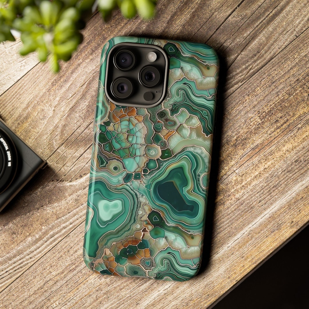 Emerald Green Marble Phone Case | Faux Malachite Tough Case for iPhone ...