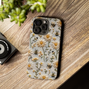 3D Embroidered Foral Bumblebee Phone Case | Faux Embroidery Cute Floral ...