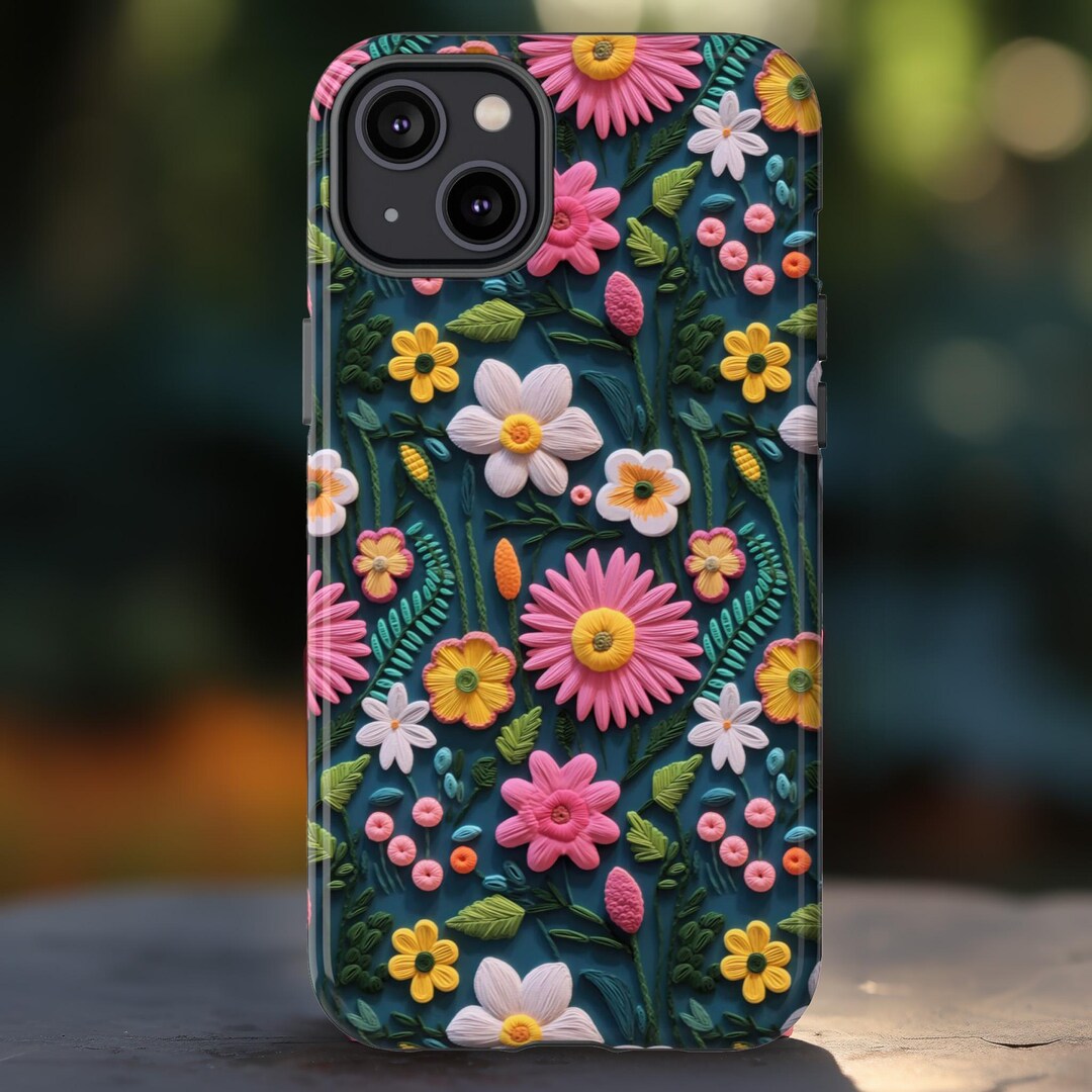 Vintage Floral Embroidery Cottagecore Tough Phone Case, Delicate Boho ...