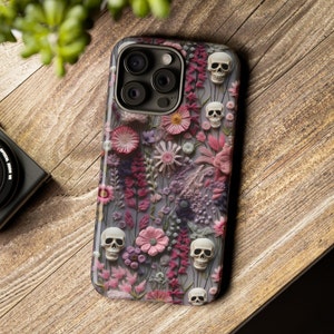 Embroidered Look Floral Skulls Phone Case | Faux Embroidery Dark ...