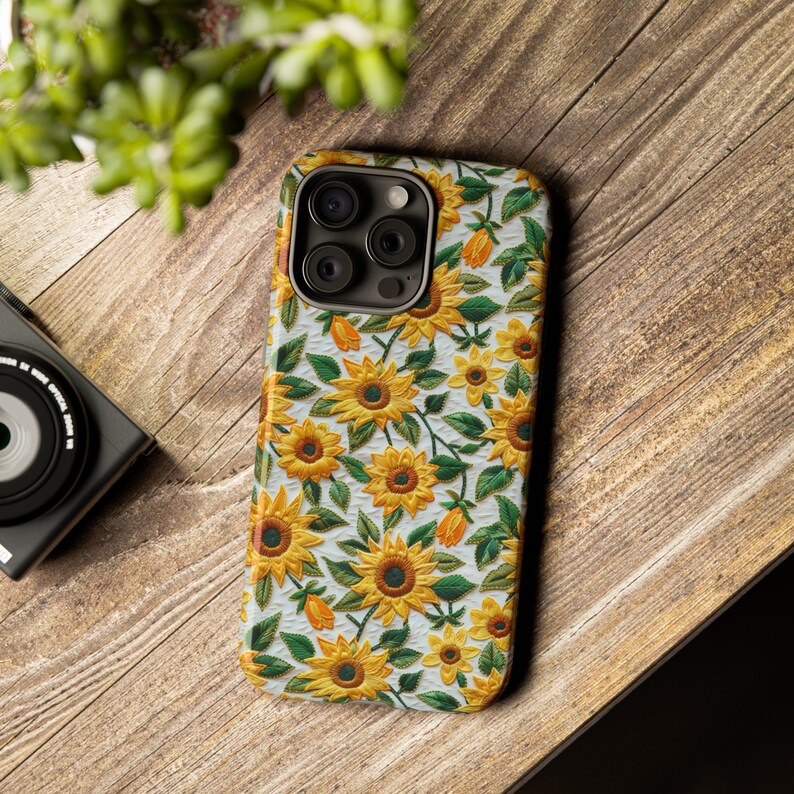 Faux Embroidered Sunflower Collage Phone Case | 3D Sunflower Embroidery ...