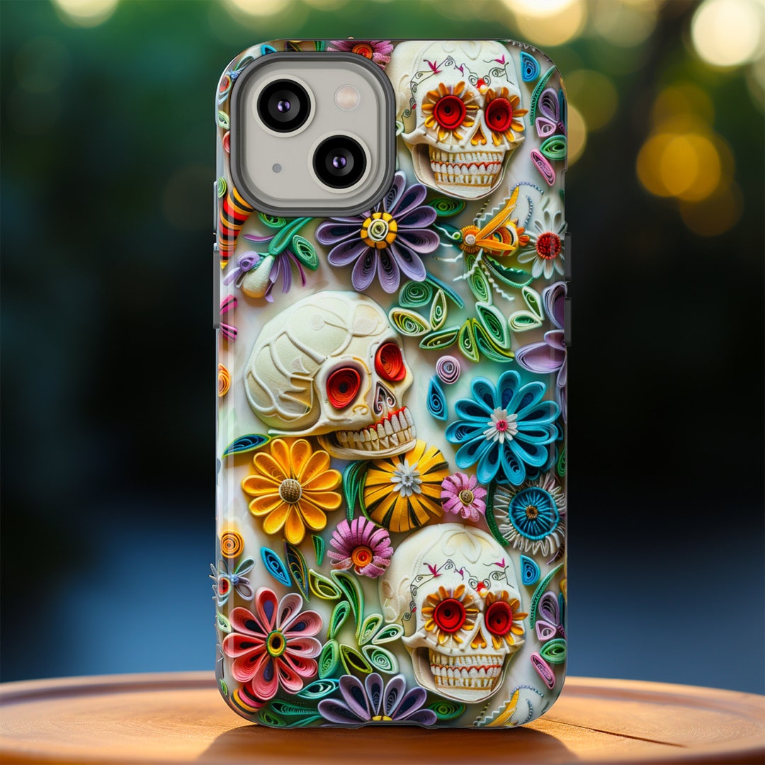 Paper Quilling Floral Skull Phone Case, 3D Faux Paper Gothic Art Design ...