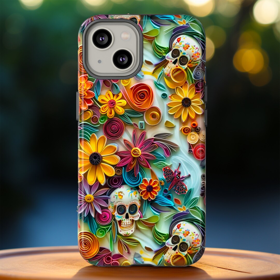 Paper Quilling Floral Skull Phone Case, 3D Faux Paper Gothic Art Design ...