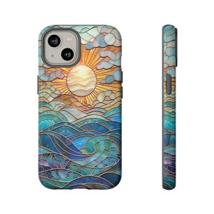Stained Glass Beach Sunset Design Phone Case, Stain Glass Print Sun ...